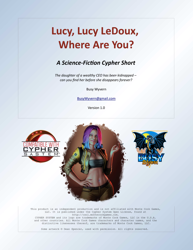 Let’s Talk About: Lucy Lucy LeDoux, Where Are You? (Cypher System ...